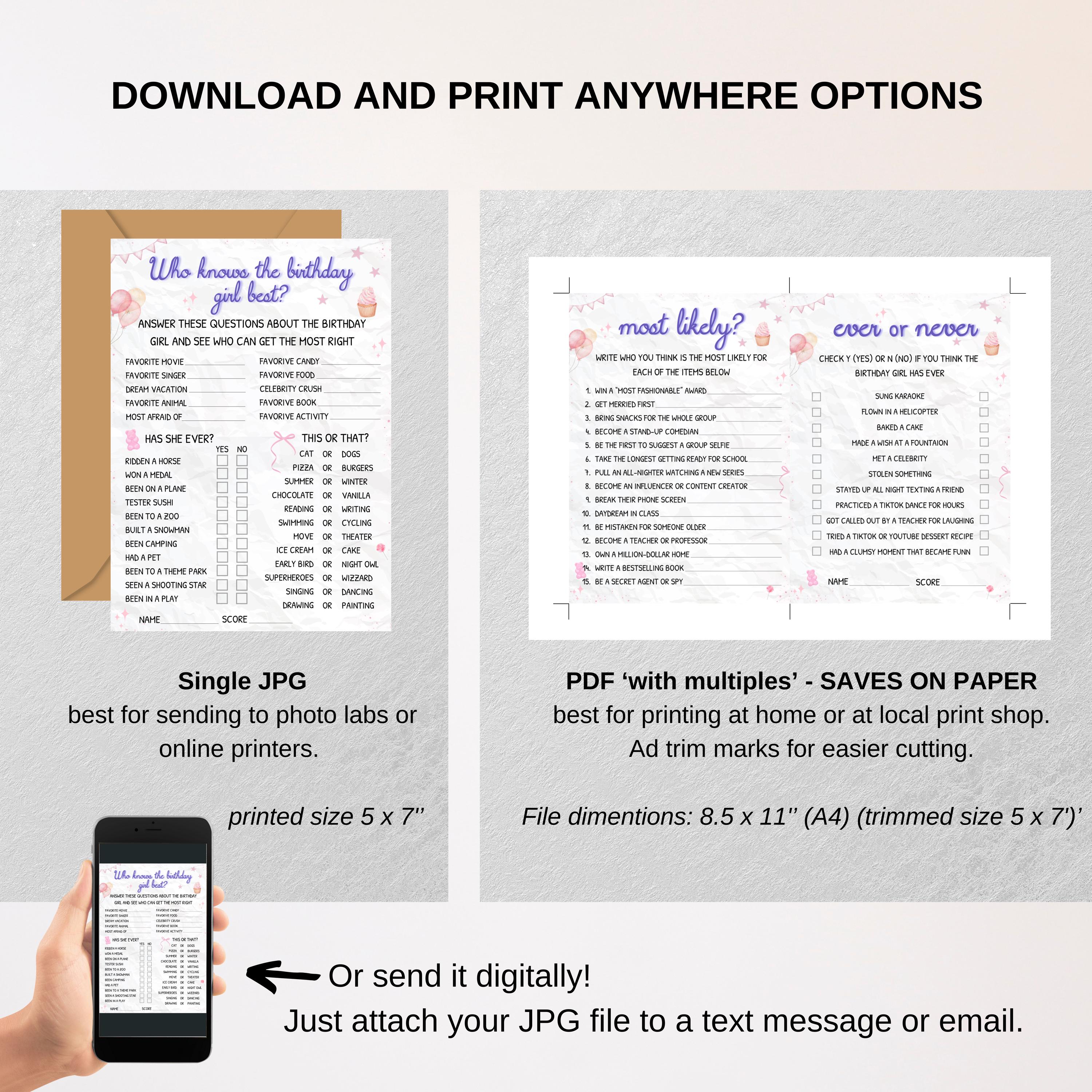 Editable Teen Birthday Party Games Quiz Tween Sleepover Games Birthday ...