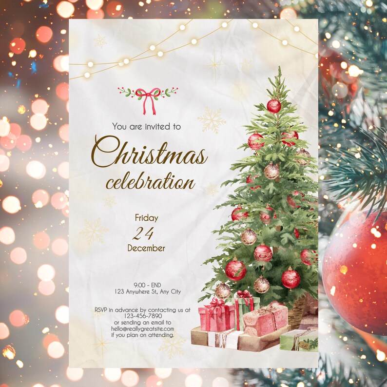 Editable Christmas Party Invitation, Holiday Dinner or Christmas Eve ...