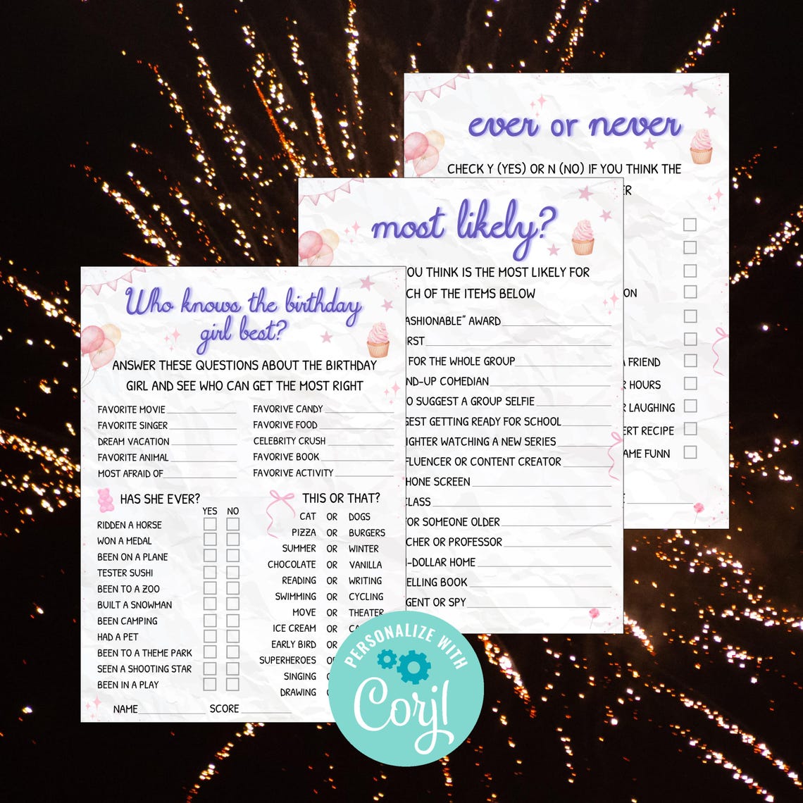 Editable Teen Birthday Party Games Quiz Tween Sleepover Games Birthday ...