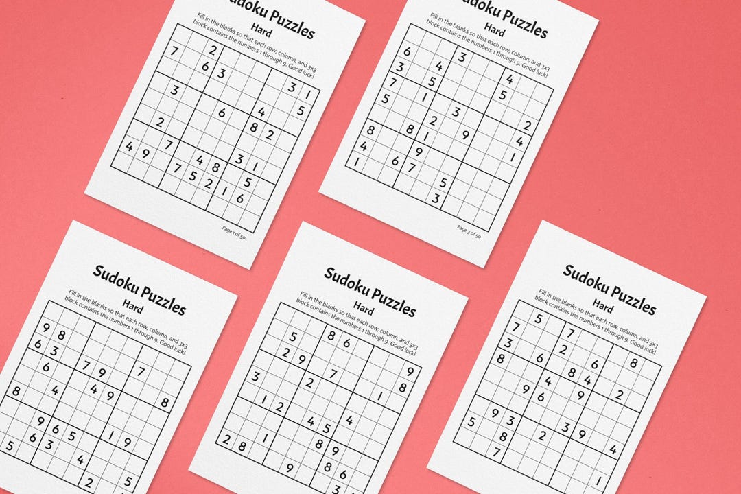 50 HARD Sudoku Puzzles - PRINTABLE Activity Pages - Letter Size - Value ...