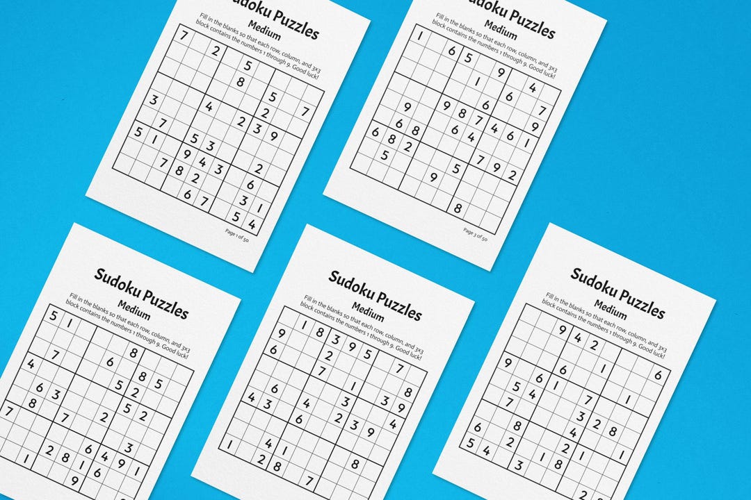 50 MEDIUM Sudoku Puzzles - PRINTABLE Activity Pages - Letter Size ...