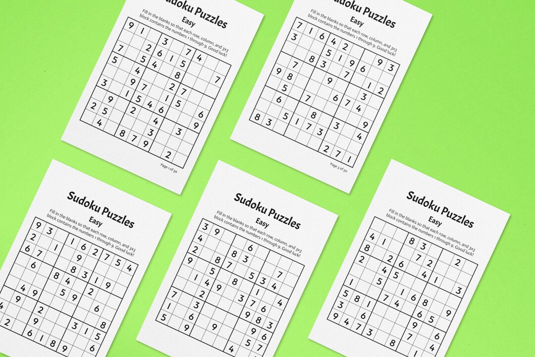 50 EASY Sudoku Puzzles - PRINTABLE Activity Pages - Letter Size - Value ...