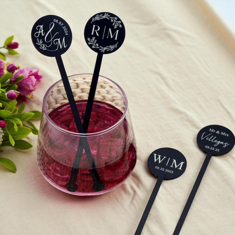 Personalized Wedding Drink Stirrers: Custom Initial Cocktail Swizzle - Etsy