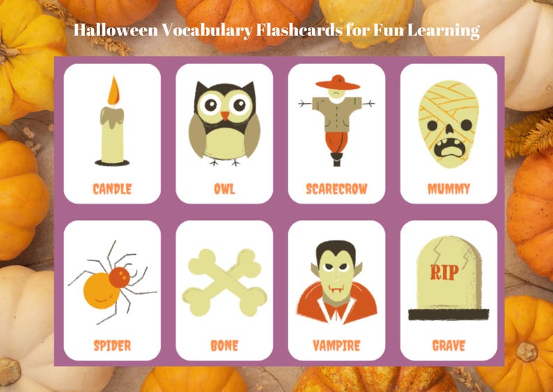 Halloween Vocabulary Flashcards for Fun Learning + BONUS - Etsy