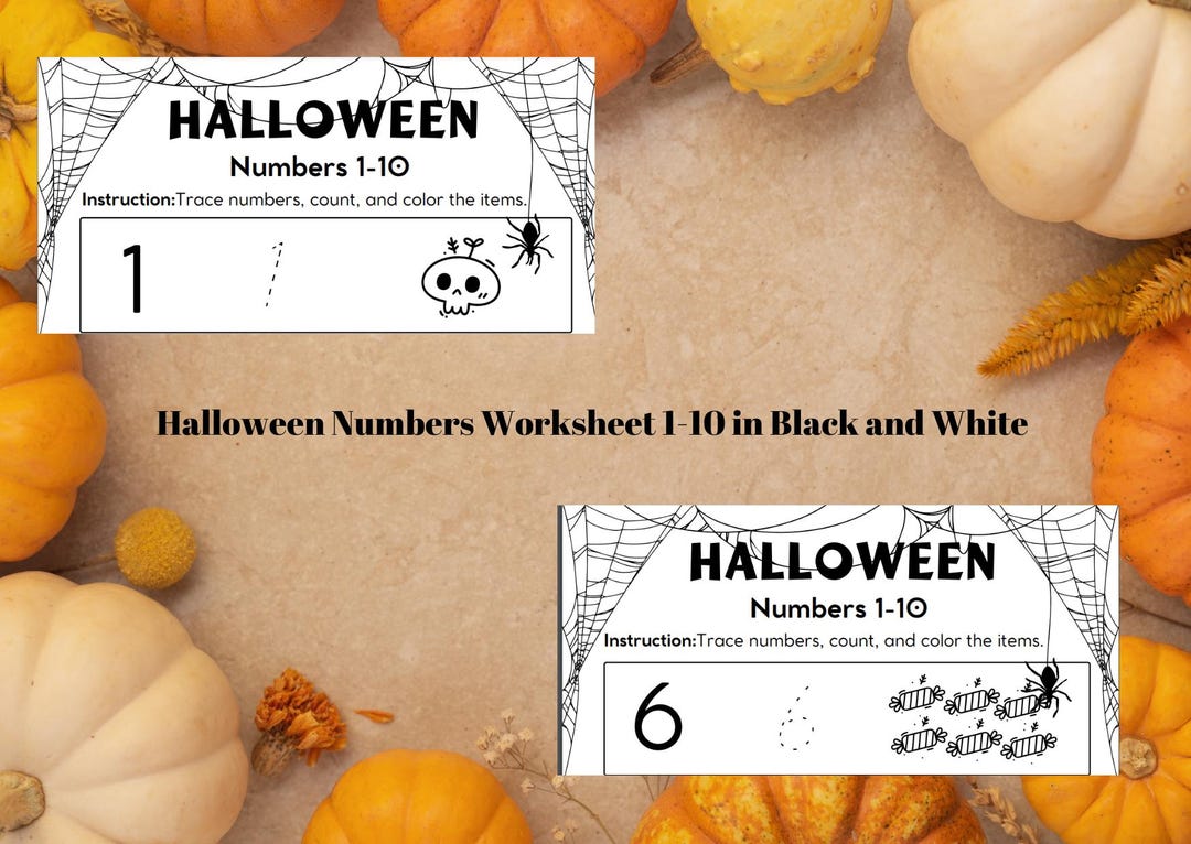 Colorful Halloween Themed Numbers 1-10 Worksheet - Monochrome Edition ...