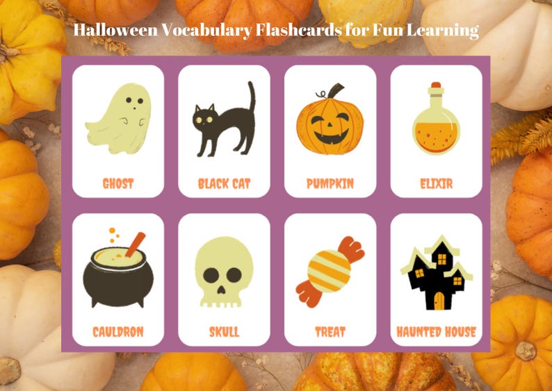 Halloween Vocabulary Flashcards for Fun Learning + BONUS - Etsy