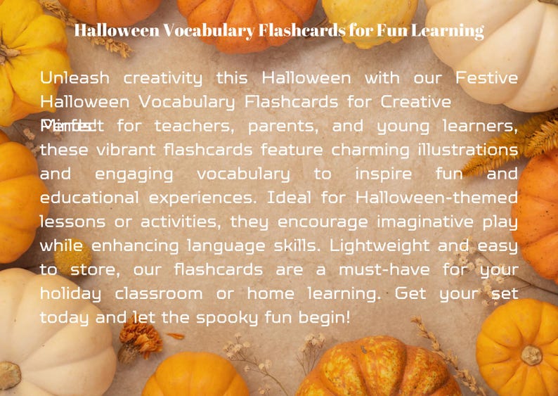 Halloween Vocabulary Flashcards for Fun Learning + BONUS - Etsy