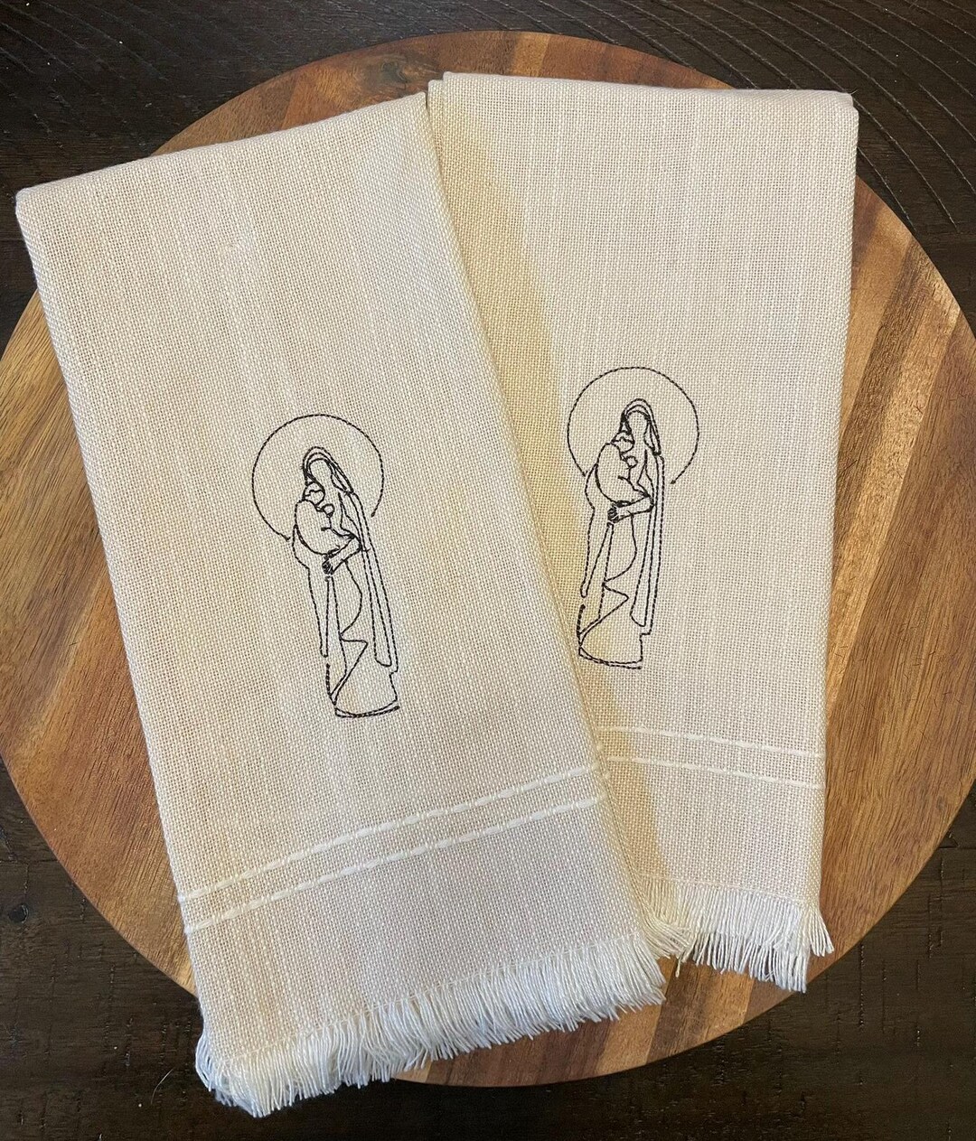 Embroidered Mary and Jesus Napkins, Mary and Baby Jesus, Set of 2 ...