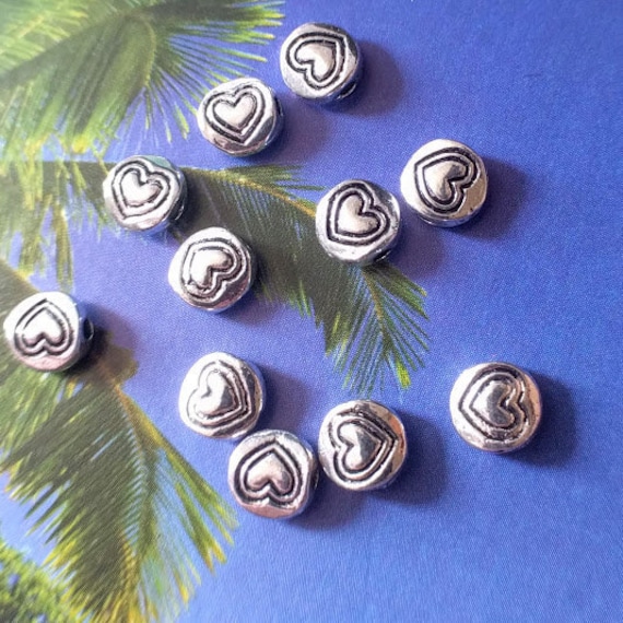 20 Round Beads With Etched Heart Detail Silver Tone 6mm | Etsy