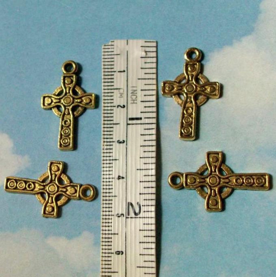 10 Cross Charms With Circle Pattern Antiqued Gold Tone 27mm - Etsy