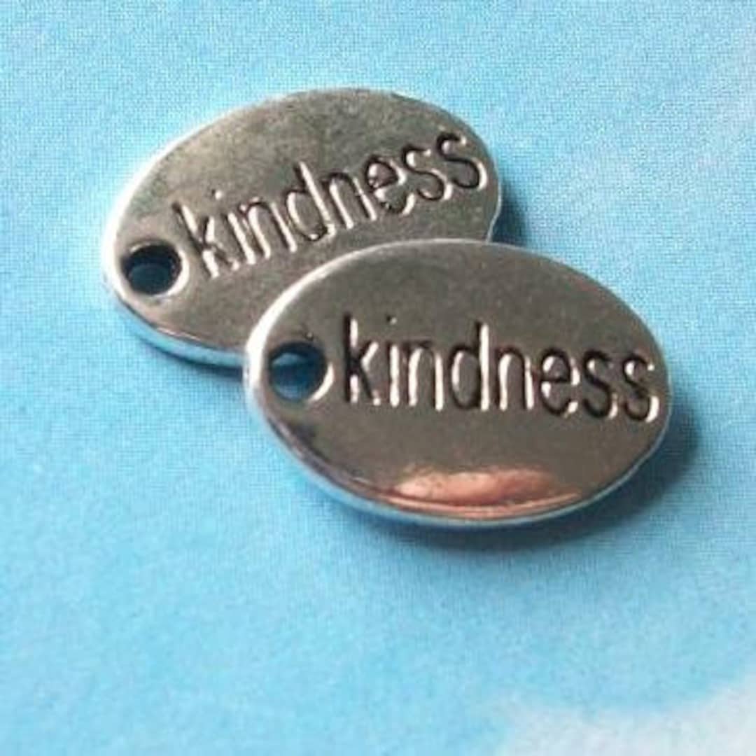 10 'kindness' Tag Charms, Double Sided Ovals, Shiny Silver Tone, 15mm ...