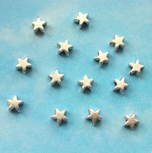 100 Very Tiny Star Beads, Smooth/plain, Shiny Silver Tone, 5mm - Etsy