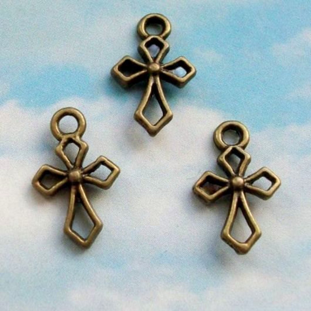 20 Little Cross Charms, Open Pointy Style, Bronze Tone, 17mm - Etsy