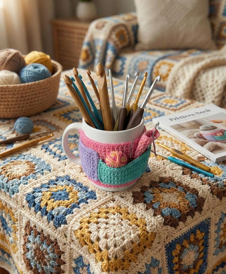 Crochet Mug Organizer Pattern | Cup Cozy With Pockets (digital Download ...