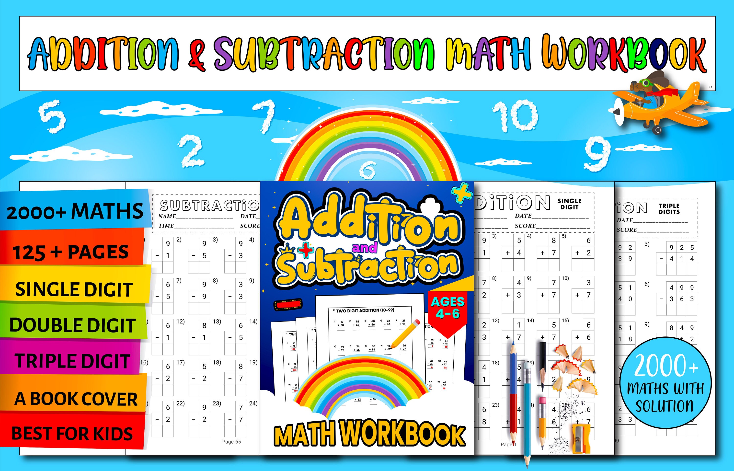 Addition and Subtraction Math Workbook for Kids. 2000 Different Type of ...