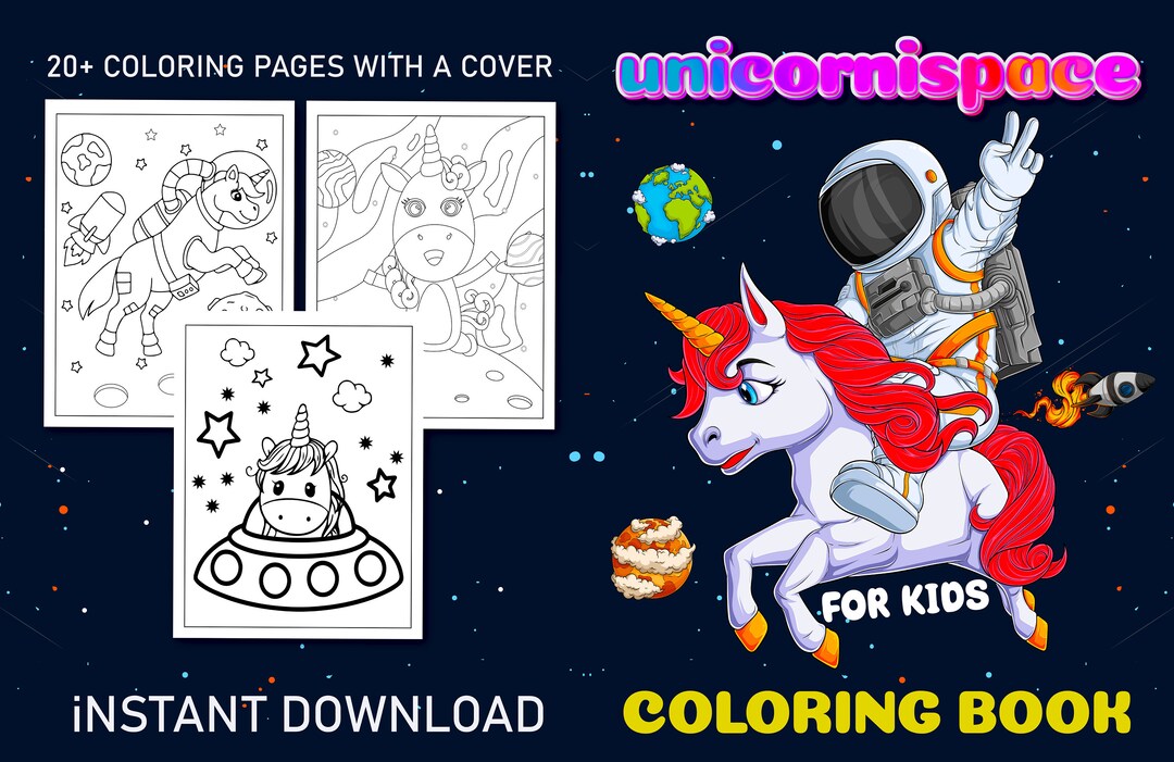 Unicorn Space Coloring Book. 20+ Printable Coloring Pages, Astronaut ...