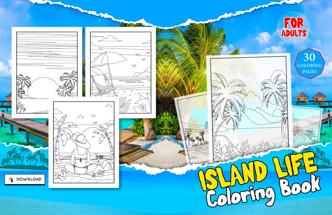 Island Life Coloring Book. Beautiful Beach Life Coloring Pages With 30 ...