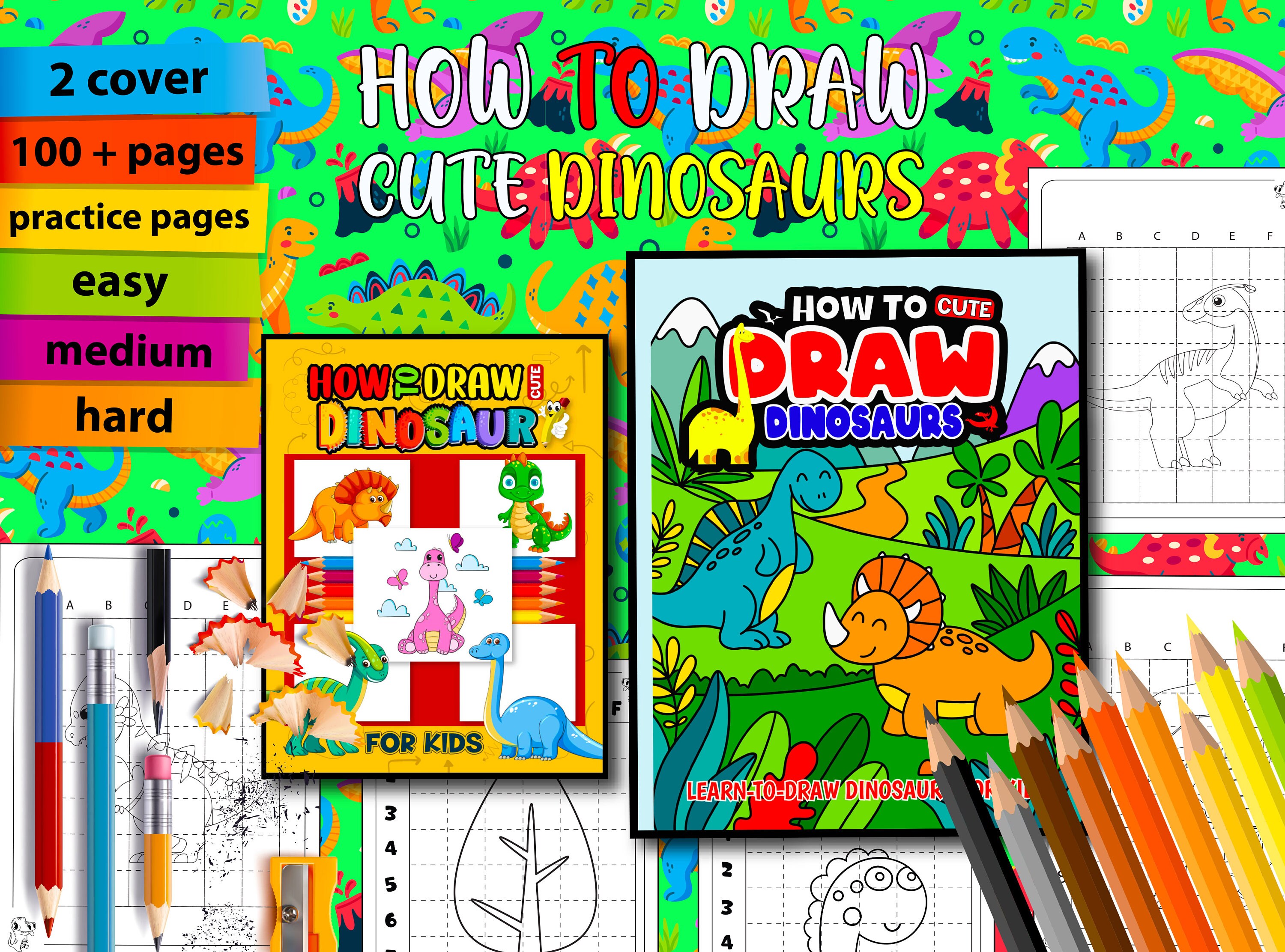 How to Draw Cute Dinosaurs for Kids. Step-by-step Guide With 50+ Sample Drawings of Different ...