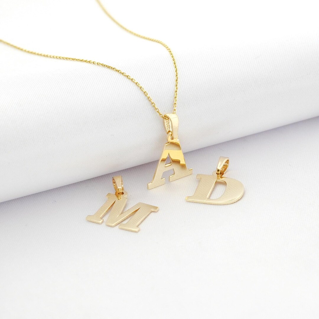 14K Solid Gold Letter Necklace – Personalized Initial - Etsy