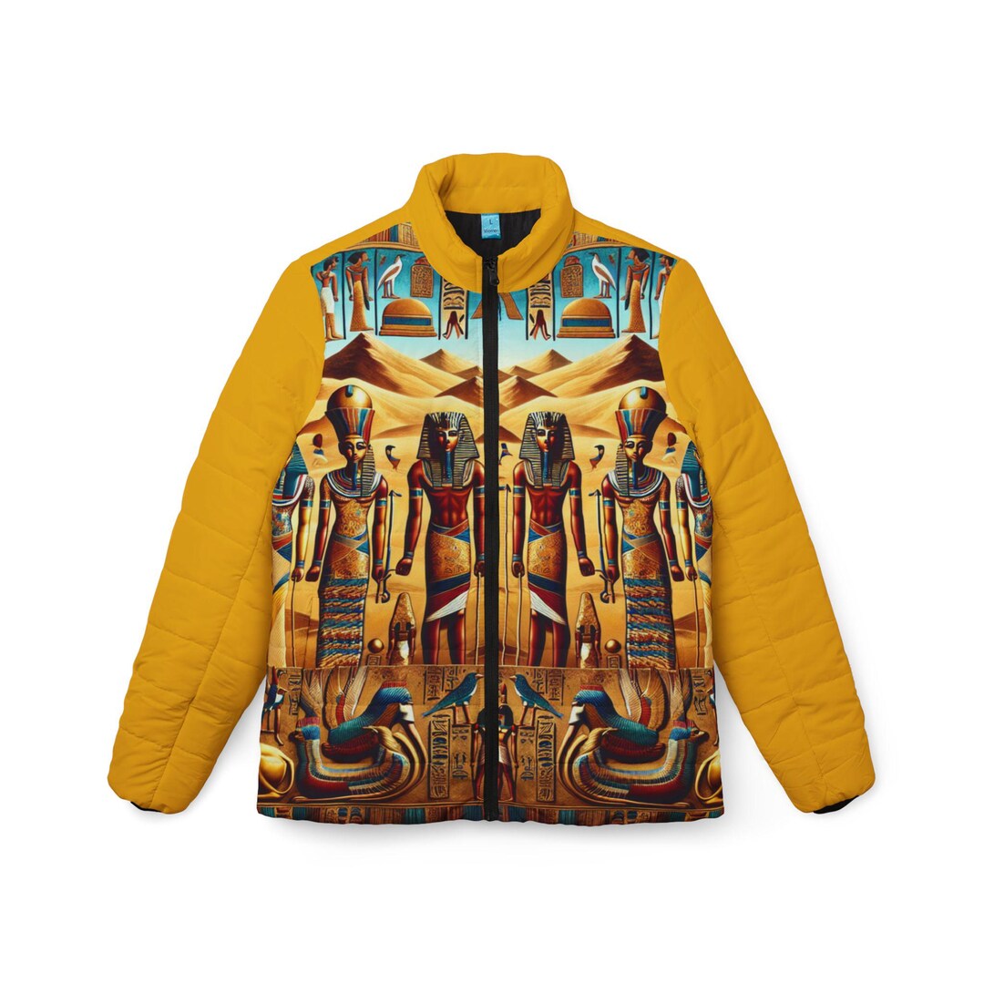 Egyptian Themed Women's Puffer Jacket, Pharaoh Art Coat, Ancient Egypt ...
