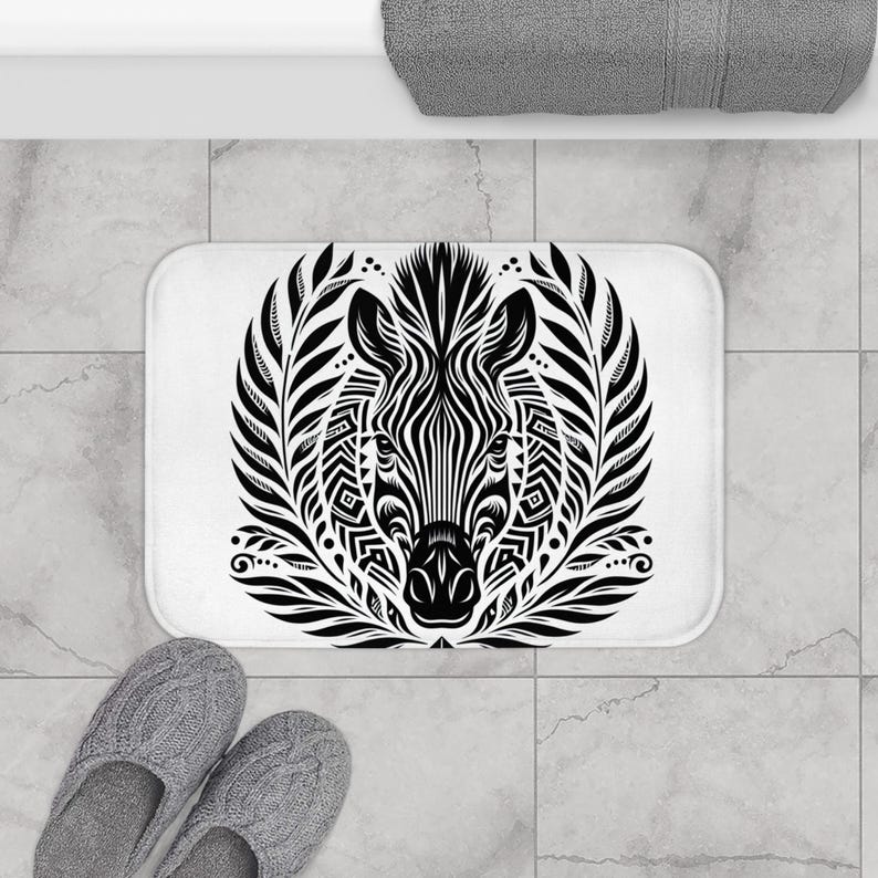 Zebra Print Bath Mat Black and White Animal Print Bathroom Rug, Safari ...