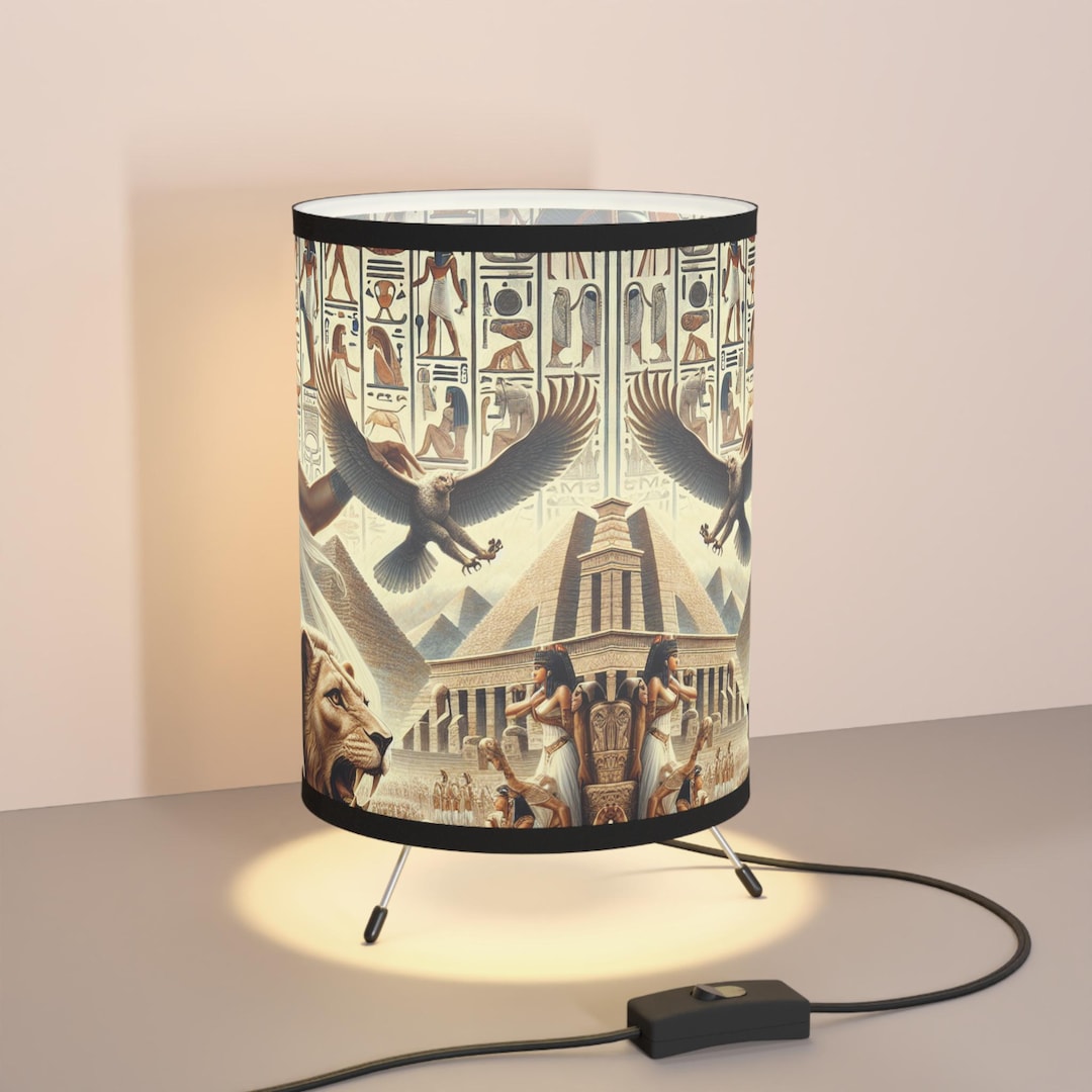 Tripod Lamp, Egyptian Themed High-res Printed Shade, Home Decor Night ...