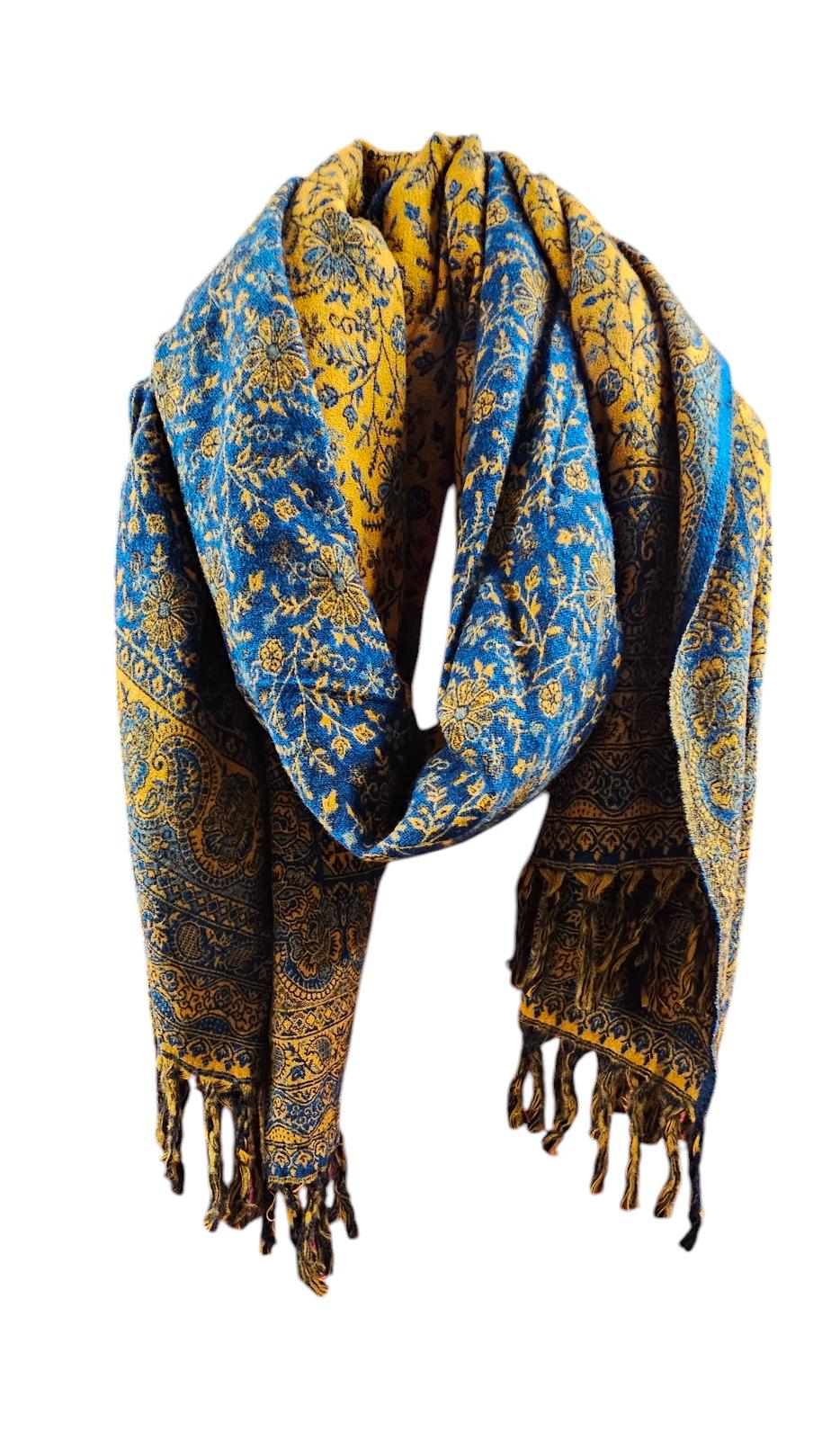 Blue Yellow Yak Wool Shawl Handmade Scarf Gift for Her Him Christmas ...
