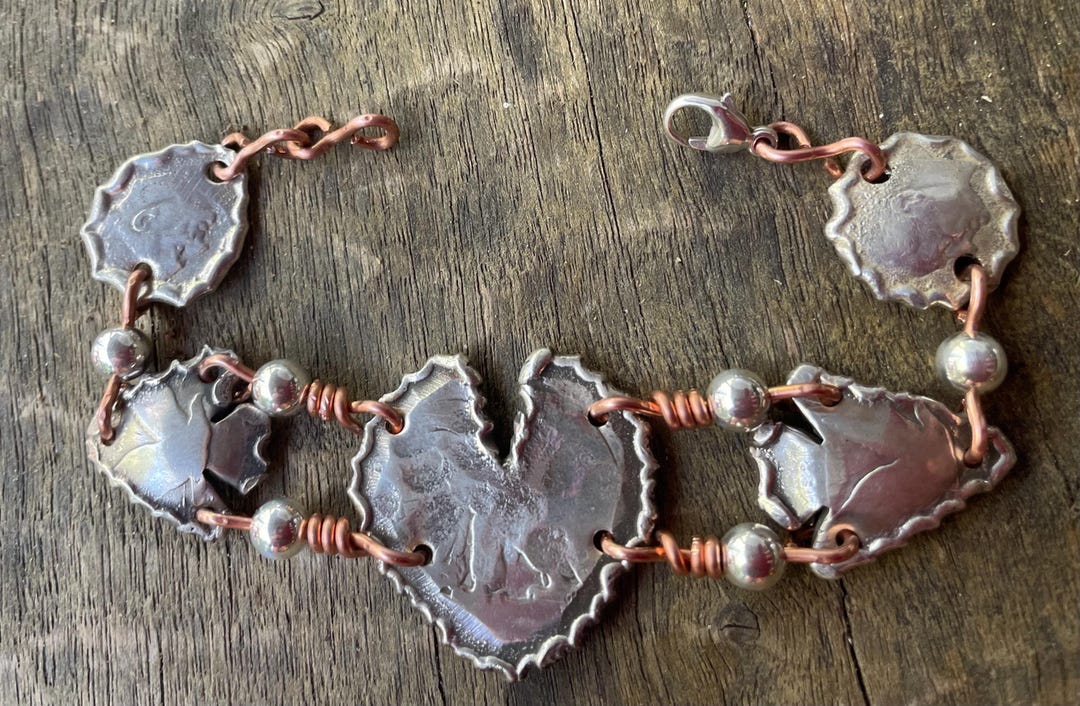 Unique Heart Shaped With Melted Coin Bracelet. Handmade Coin Bracelet ...