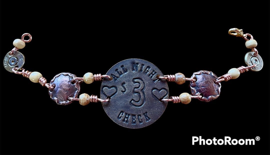 All Night Check Bracelet With Melted Wheat Pennies and Brass Bullets ...