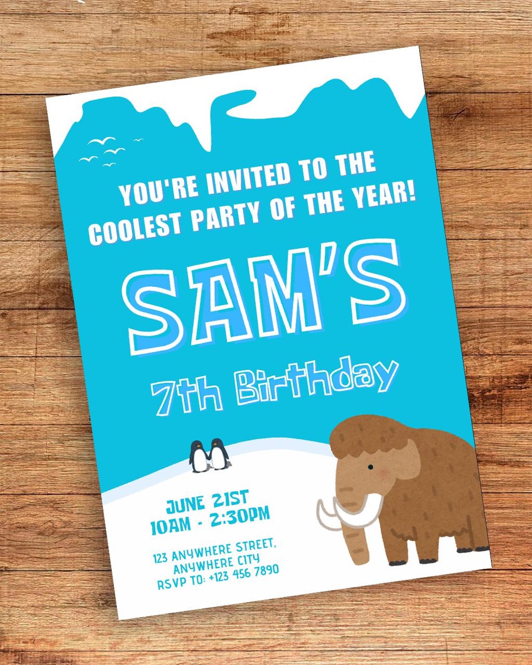 Ice Age Theme Birthday Invitation, Editable Children's Birthday ...