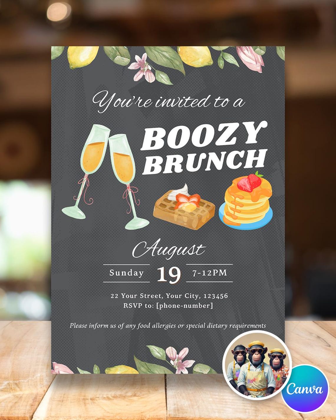 Boozy Brunch Theme Party Invitation, Editable Adults Brunch Invitation ...