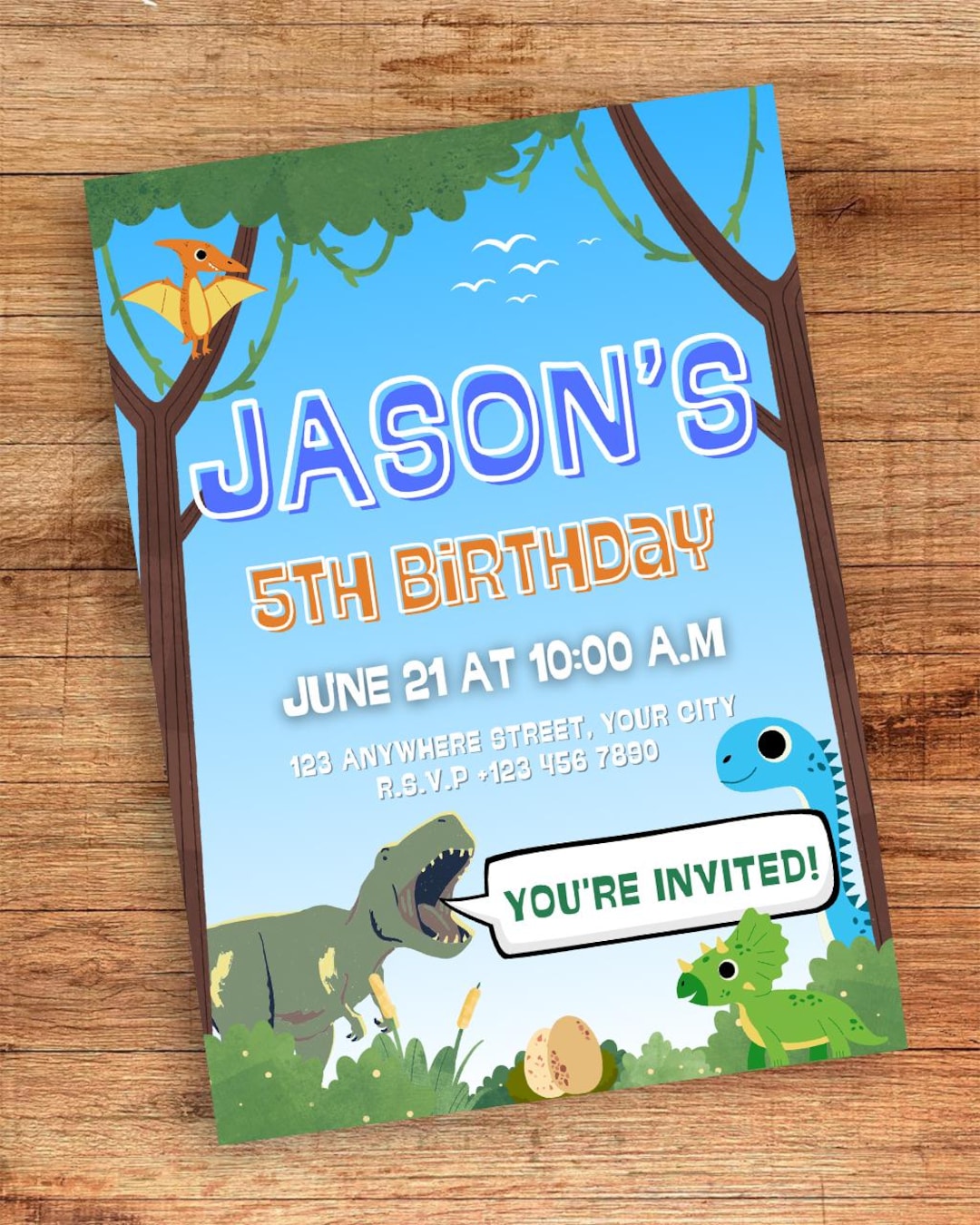 Dinosaur Theme Birthday Invitation, Editable Children's Birthday ...