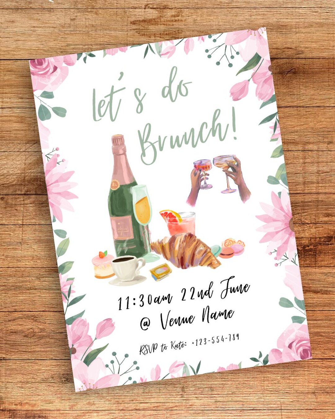 Let's Do Brunch Theme Party Invitation, Editable Adults Brunch Invitation Canva Template ...