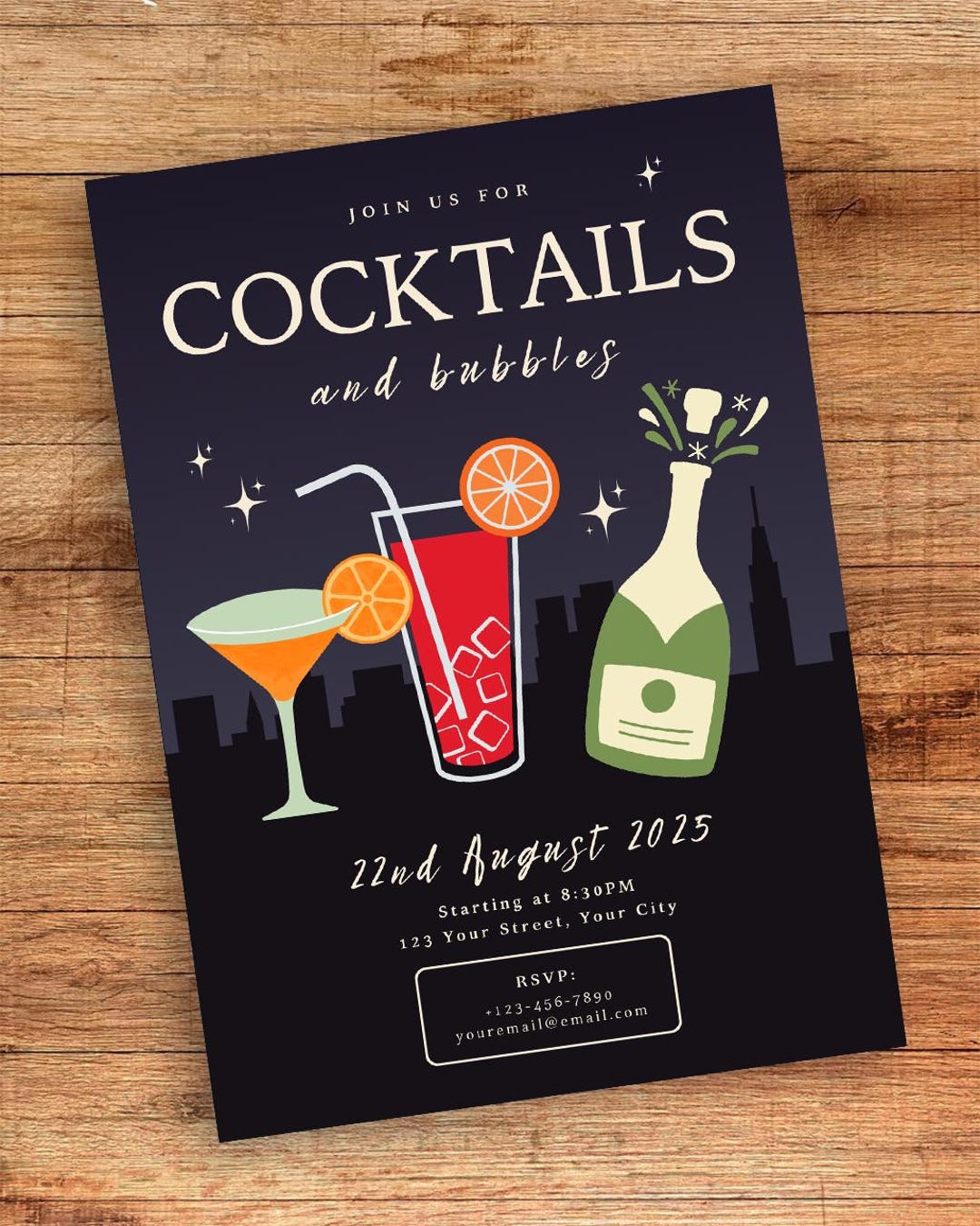 Editable Cocktail Party Invitation: Printable Canva Template (digital ...