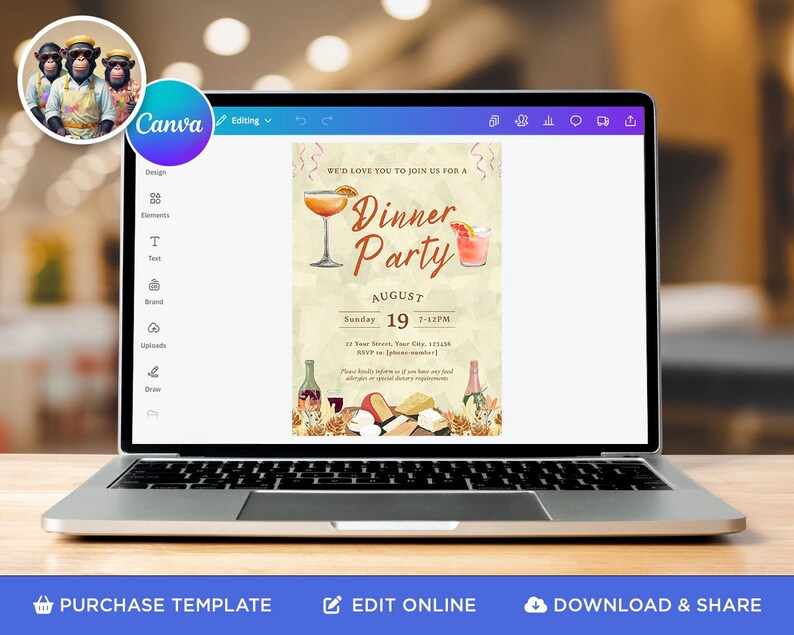 Editable Dinner Party Invitation Template: Canva Theme Party Invite ...