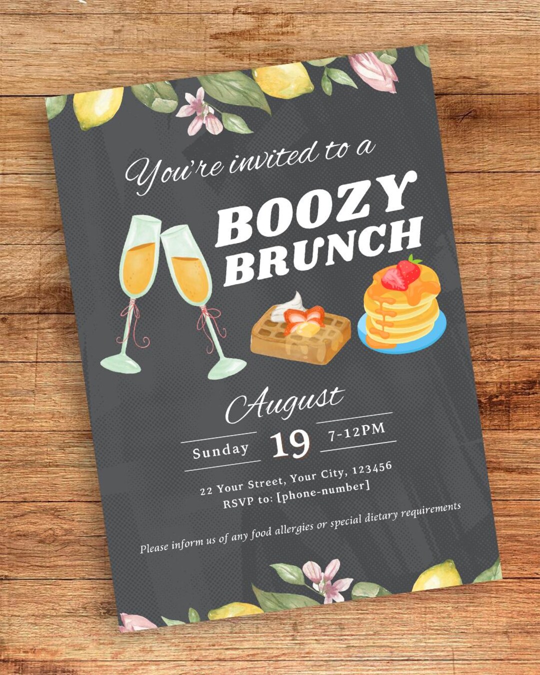 Boozy Brunch Theme Party Invitation, Editable Adults Brunch Invitation ...