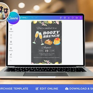 Boozy Brunch Theme Party Invitation, Editable Adults Brunch Invitation ...