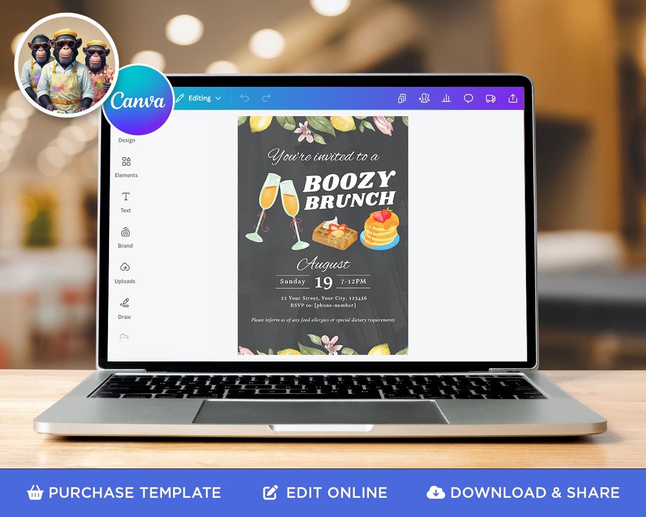 Boozy Brunch Theme Party Invitation, Editable Adults Brunch Invitation ...