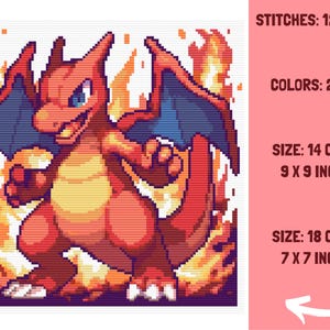 Cute Charizard Digital Cross Stitch Pattern PDF File | Cute Cartoon ...