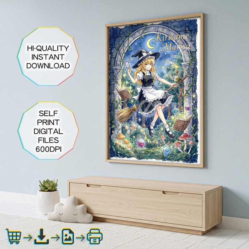 Touhou Poster Set of 8, Watercolor Wall Art Bundle, Colorful, Anime ...