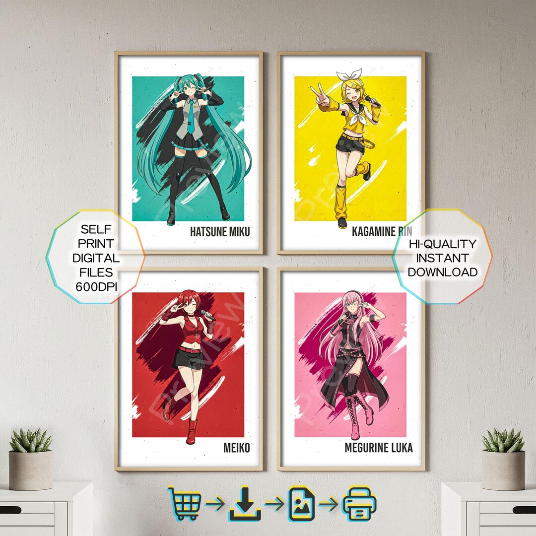 Vocaloid 4 Poster Set, Miku Watercolor Wall Art Bundle, Anime Fan, Art ...