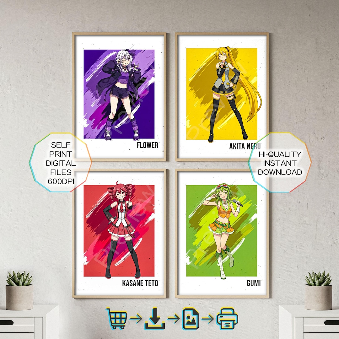 Miku Watercolor Wall Art Bundle, Vocaloid 4 Poster Set, Anime Fan, Art ...