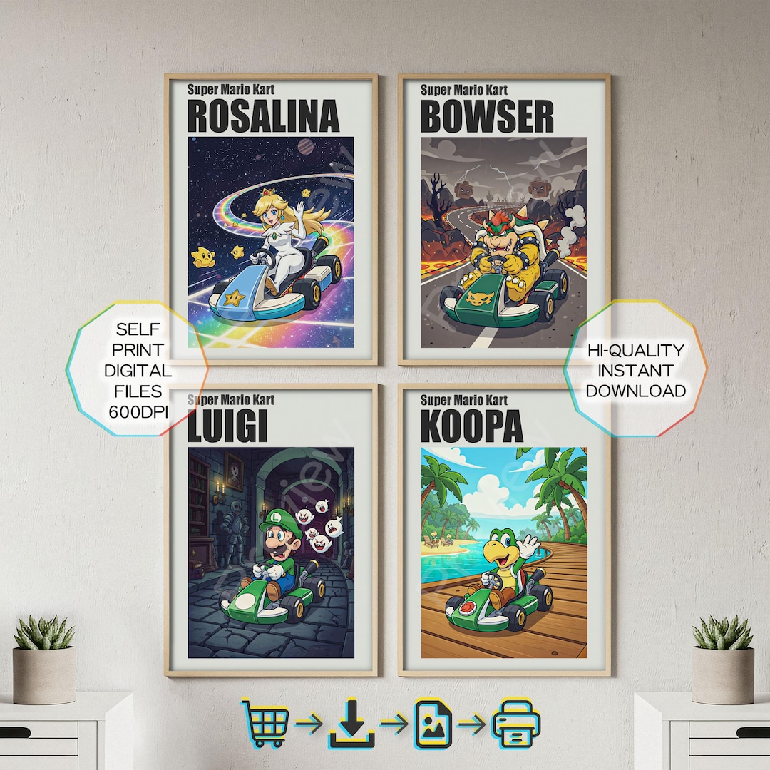 Mario Kart Collection Set Posters Bundle - Printable Wall Art - Digital ...