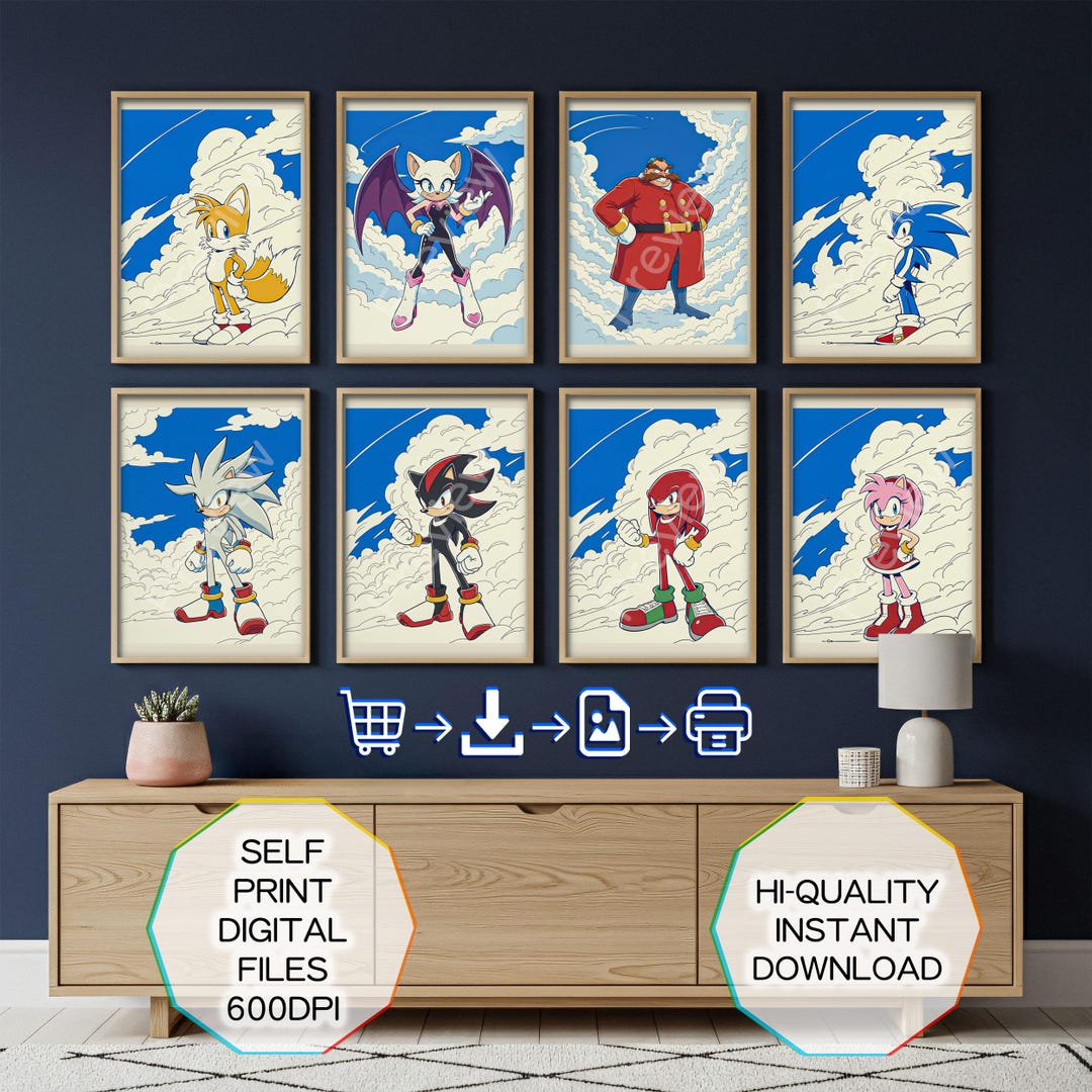 8 Minimal Sonic Poster Set - Shadow, Knuckles, Gift for Kids Playroom ...