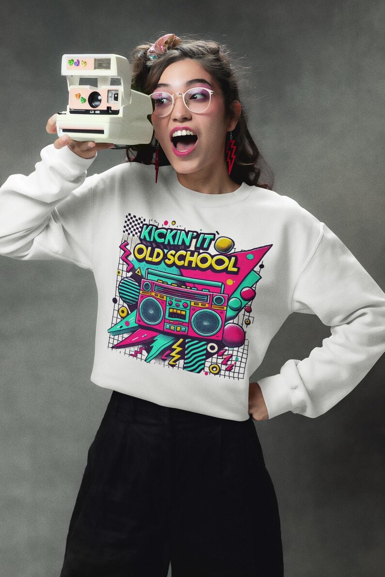 Retro Kickin' It Old School Boombox Sweatshirt, 80s 90s, Crewneck ...