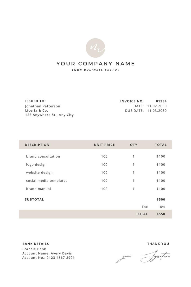 Editable Invoice Template, Professional Business Invoice, Canva ...