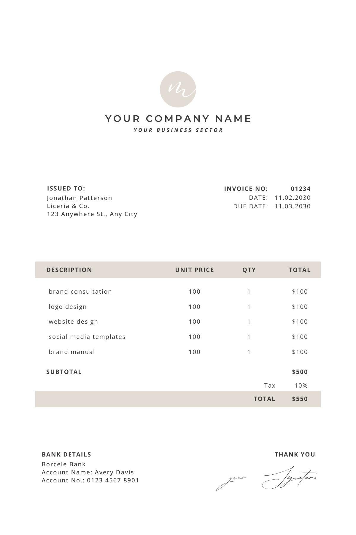 Editable Invoice Template, Professional Business Invoice, Canva ...