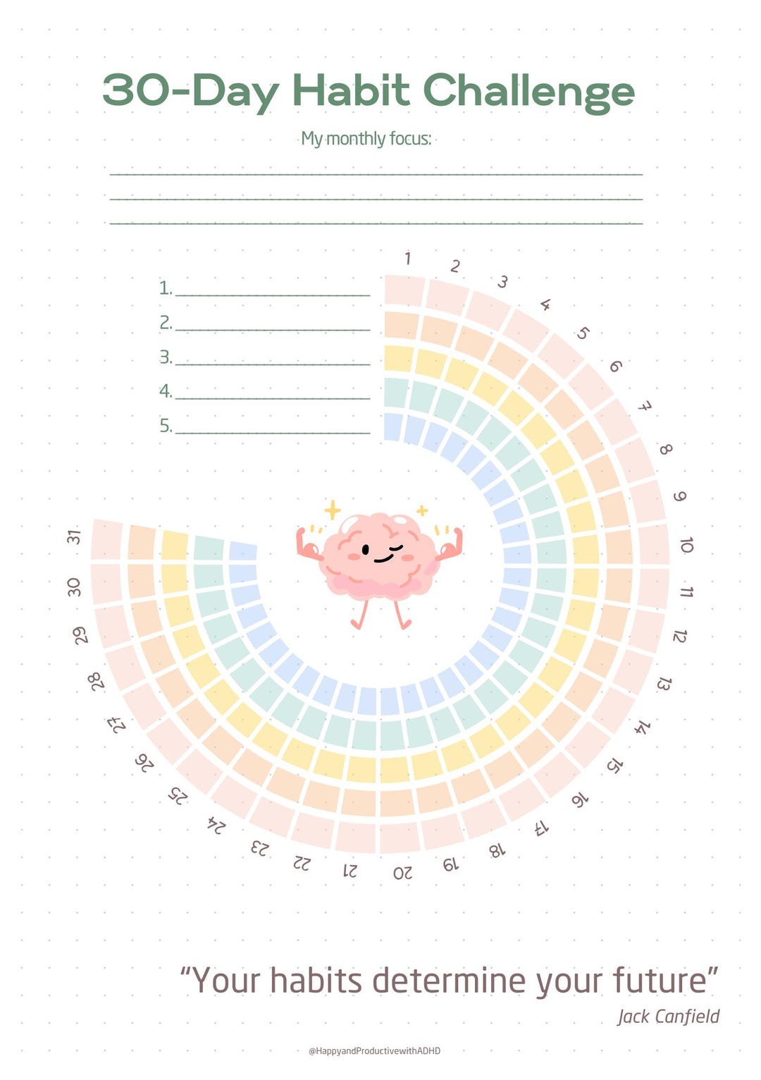 30-day Habit Tracker | Printable PDF Download | ADHD Daily Goal Setting ...