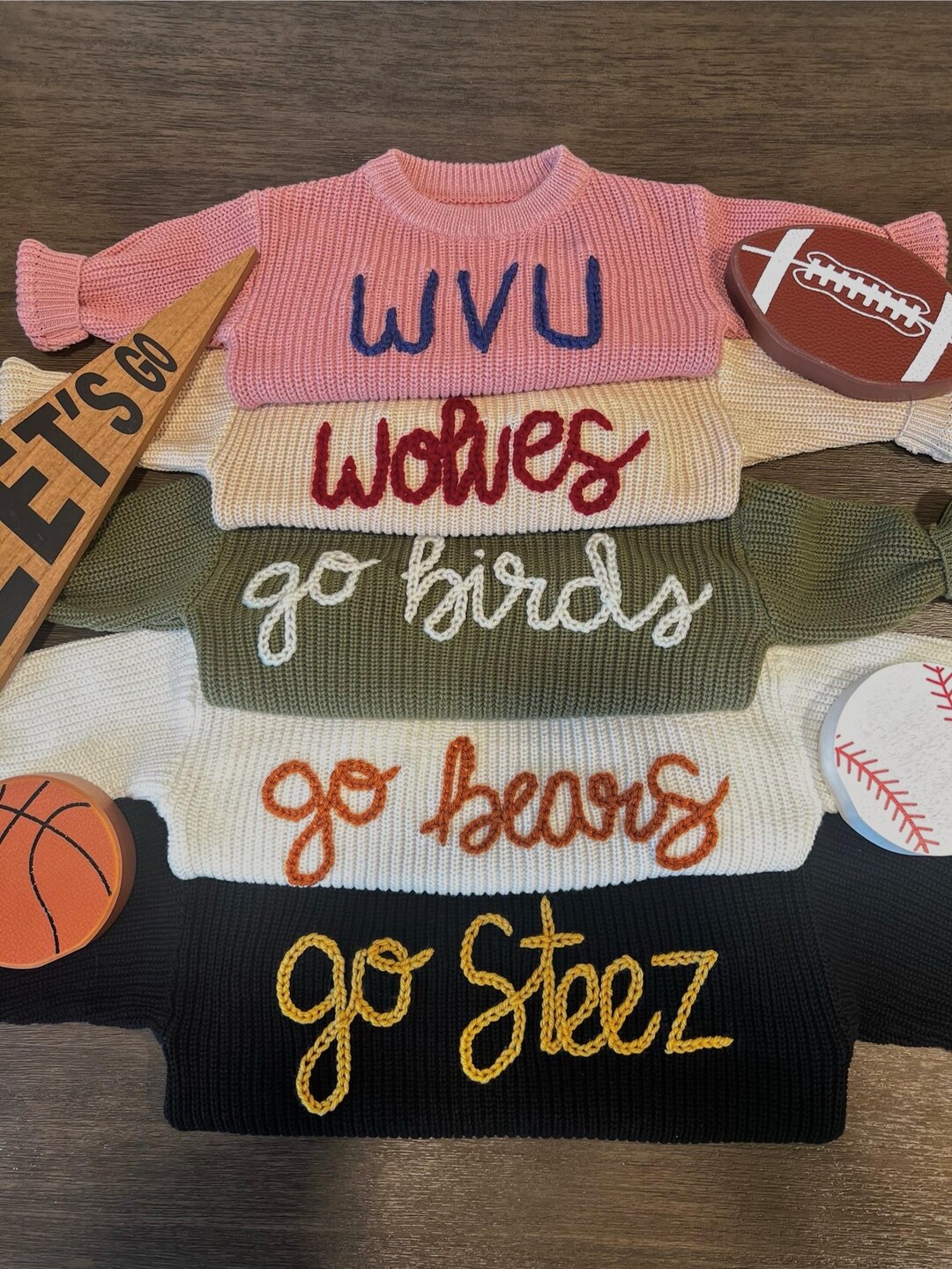 Custom Baby Hand Embroidered Team Sweater, Toddler Kids Go Team ...