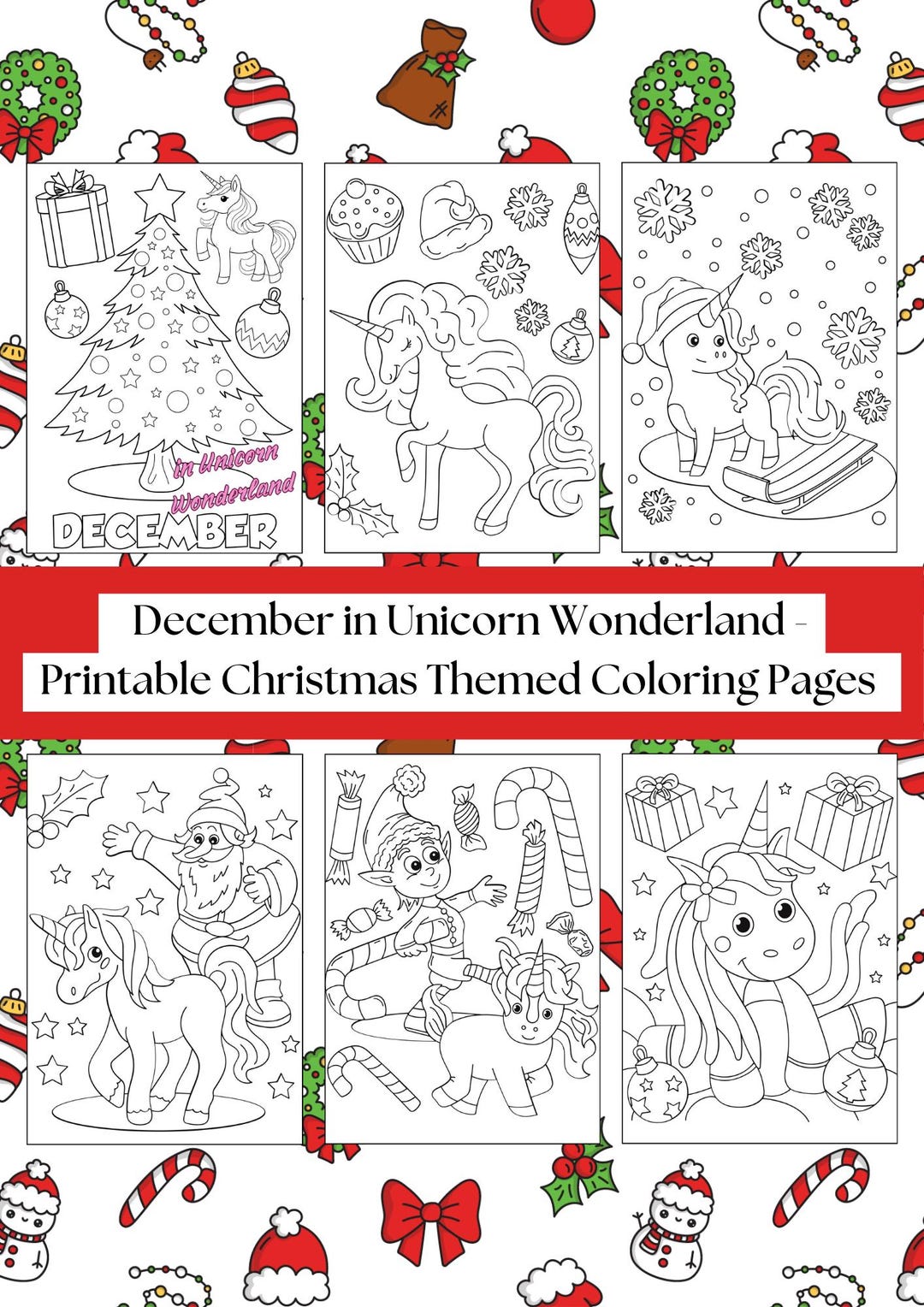 Christmas Themed Coloring Pages Festive Coloring Christmas Book Unicorn ...